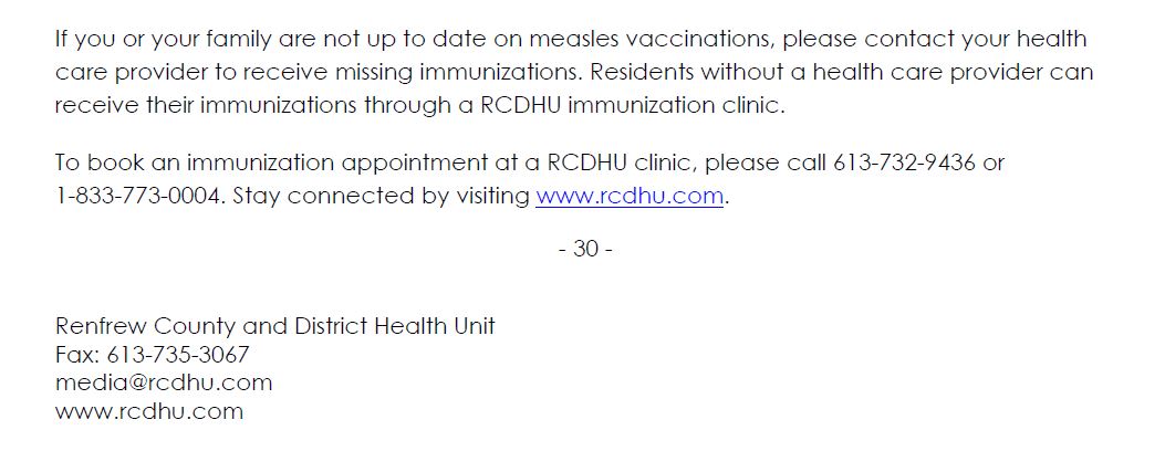RCDHU Encourages Residents to Ensure Up-to-Date Measles Immunizations ...